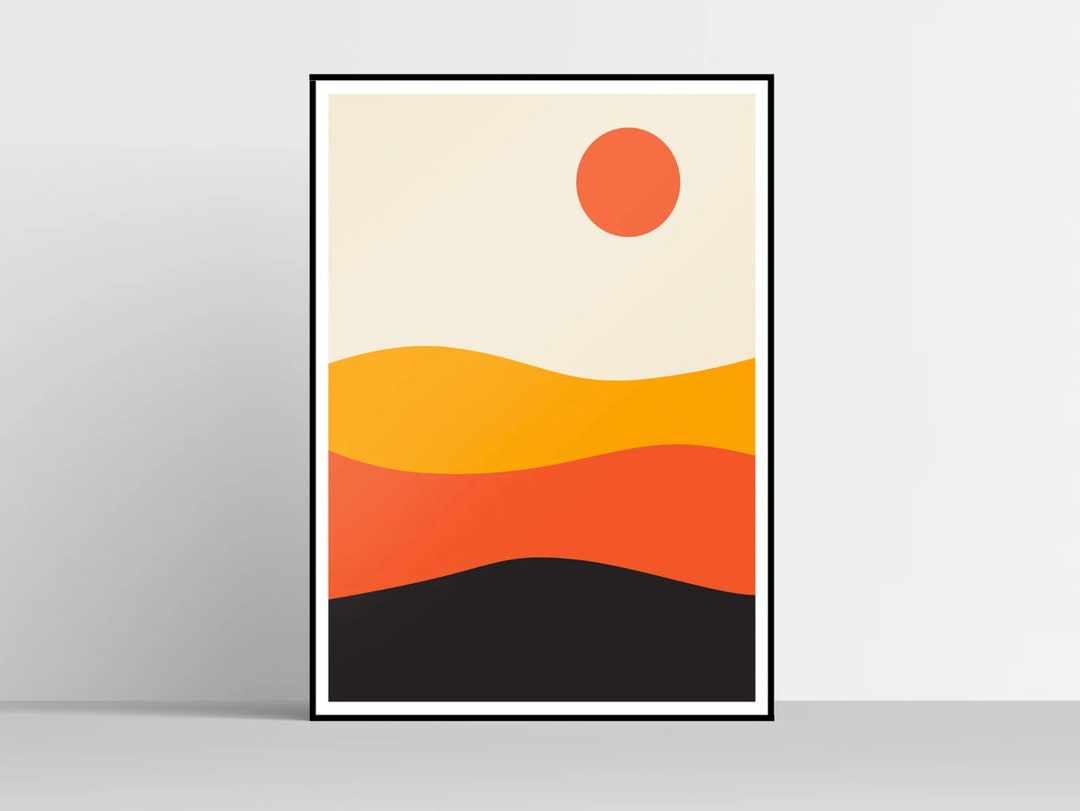 Abstract Orange Sunset Printable Wall Art | Minimalistic Sunset Digital ...