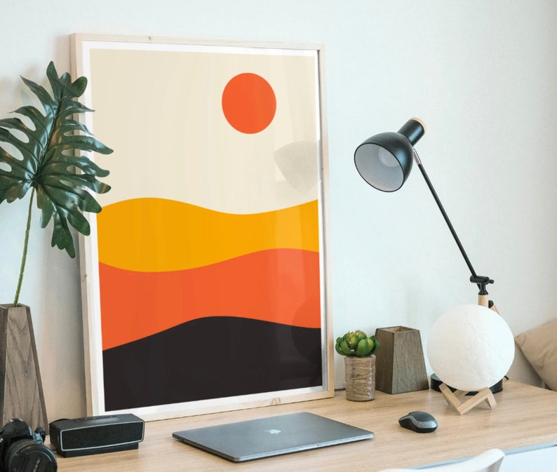 Abstract Orange Sunset Printable Wall Art | Minimalistic Sunset Digital ...