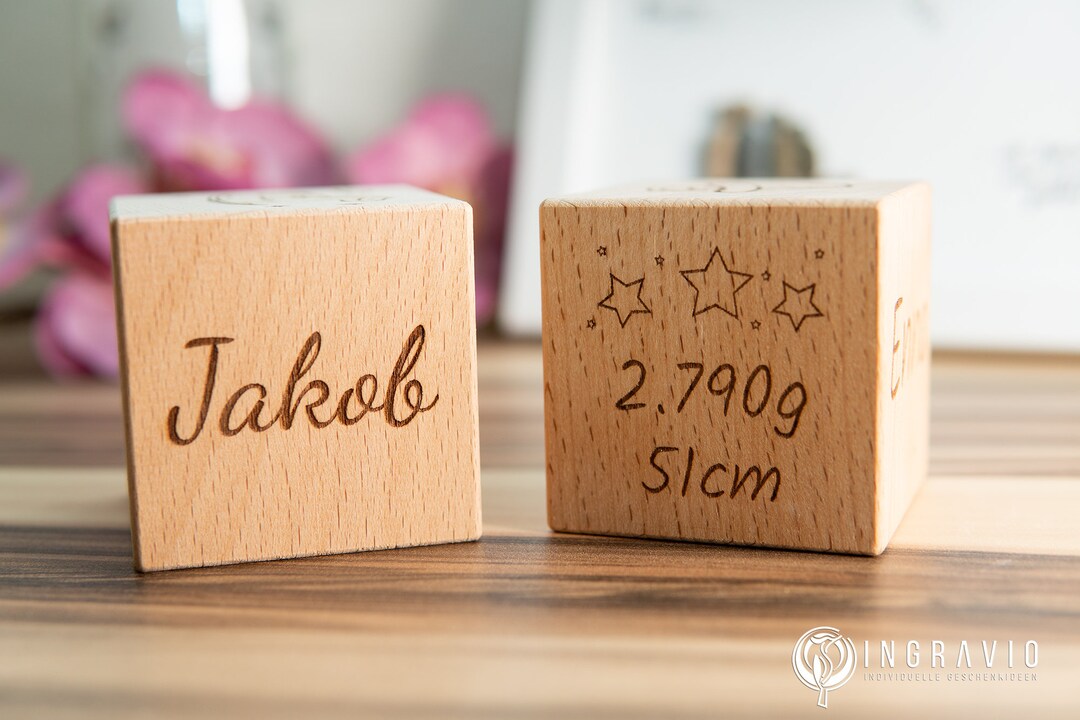 Wooden Cube, Birth, Baptism, Gift Baby, Birth Cube, Engraved, Birthday ...