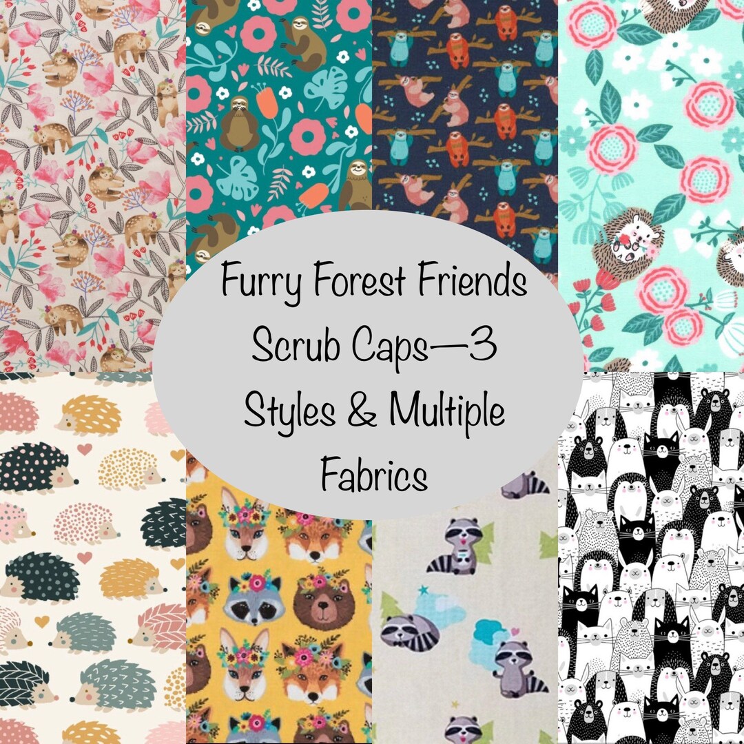 Furry Forest Friends Scrub Caps. Multiple Hat Styles Availablemodified ...