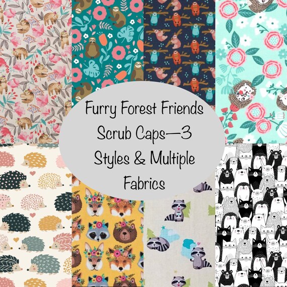 Furry Forest Friends Scrub Caps. Multiple Hat Styles - Etsy