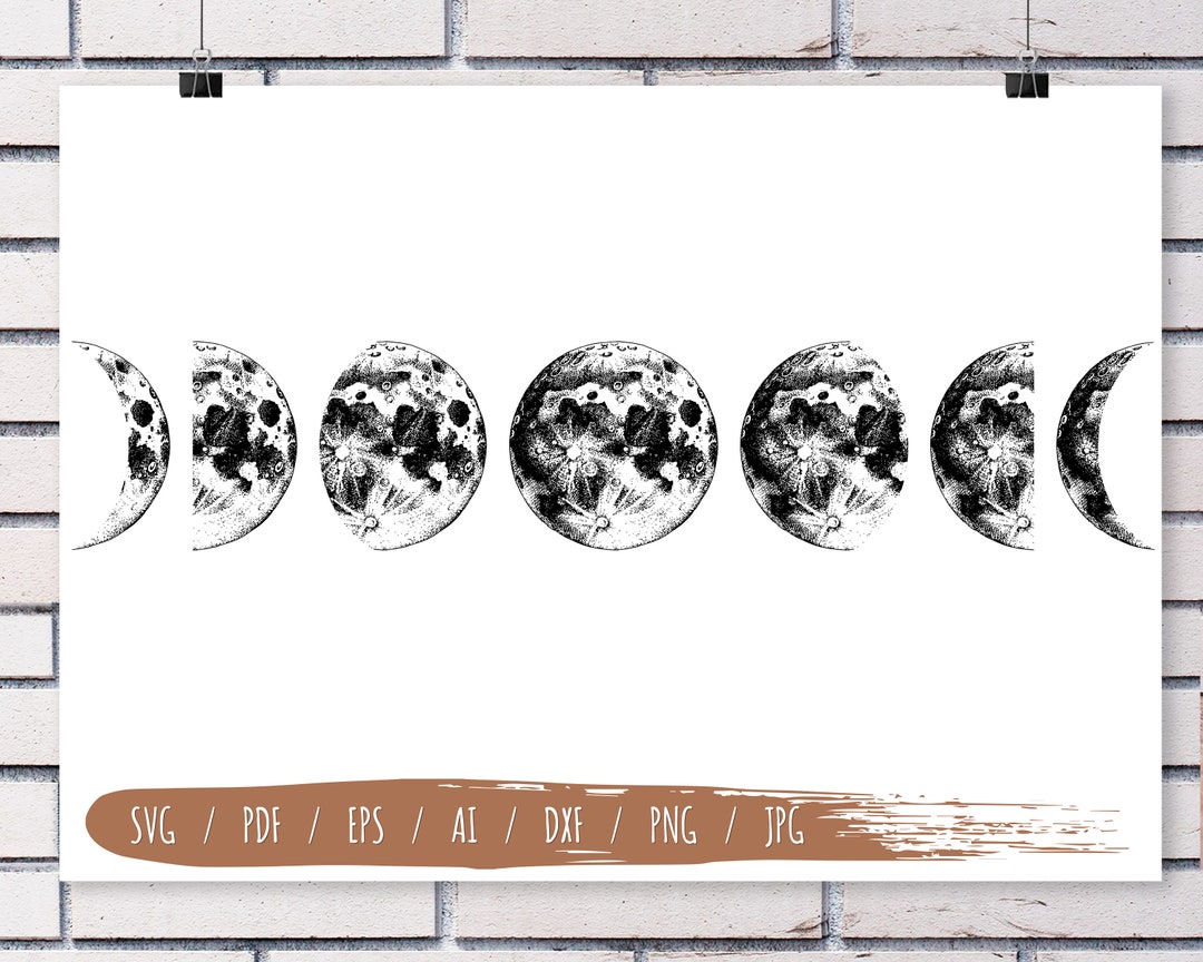 Moon Phases Space Art Vector Bundle Cut Files for Cricut, Silhouette ...