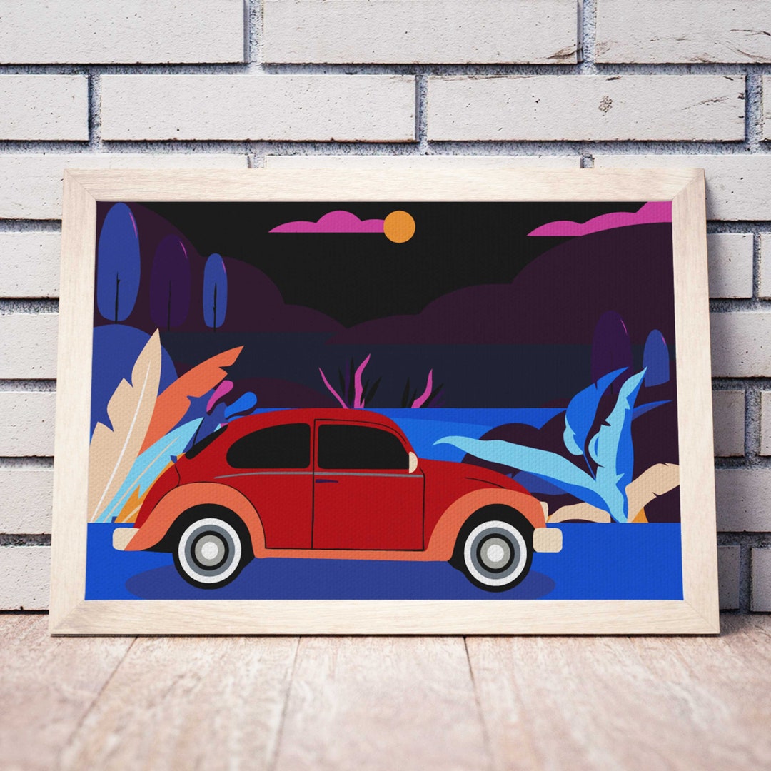 Retro Paint by Numbers for Adults Beautiful Acrylic Red Car Painting ...