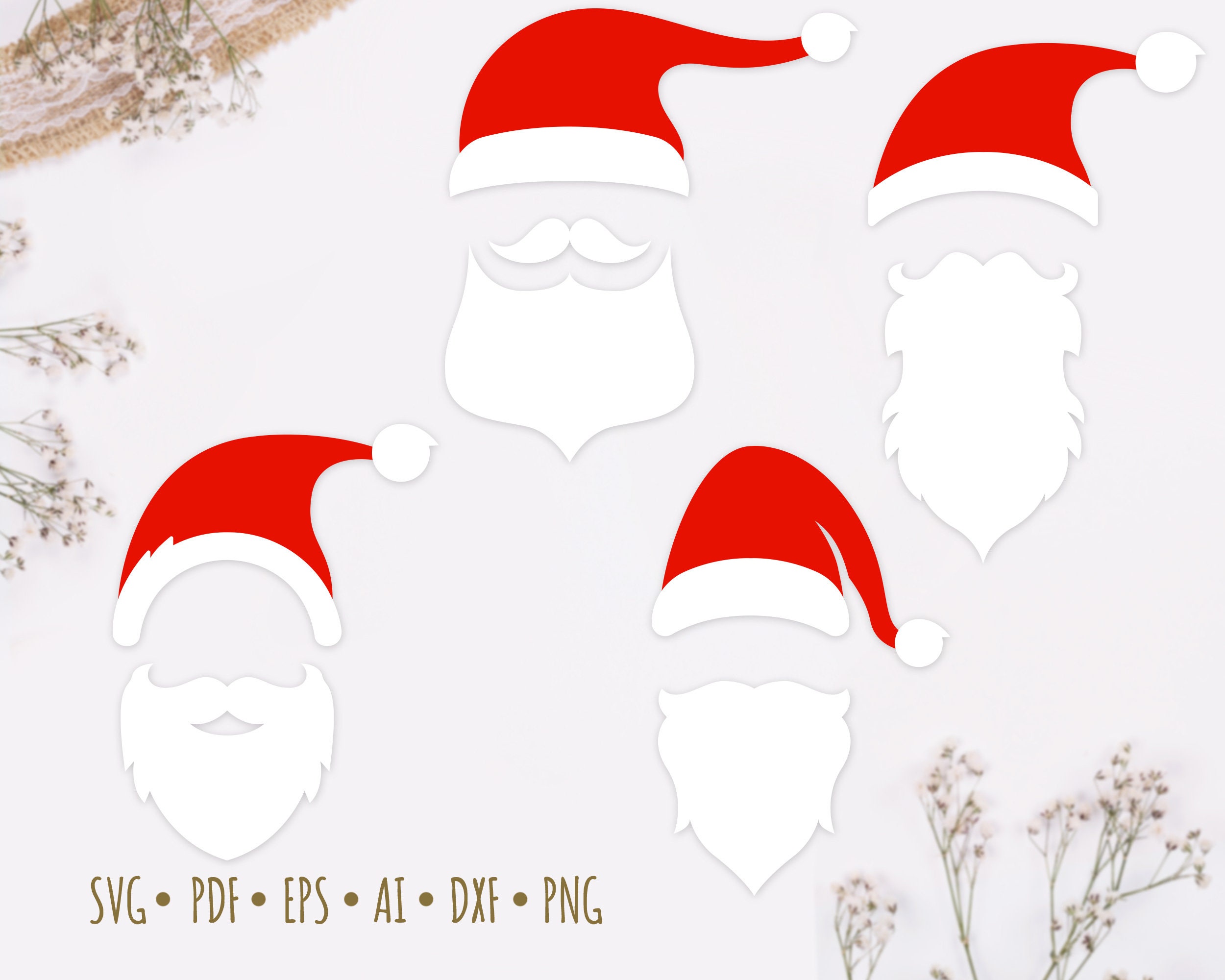 Santa Beard Vector Set Cut Files for Cricut, Silhouette Digital Image ...