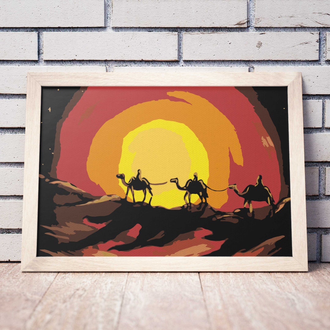 Colorful Desert Sunset Camel Ride Paint by Numbers Art Design Painting ...