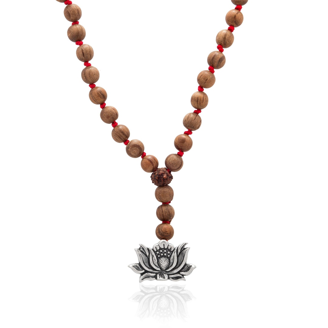 Olive Wood Mala With Quartz Lotus Flower - Etsy