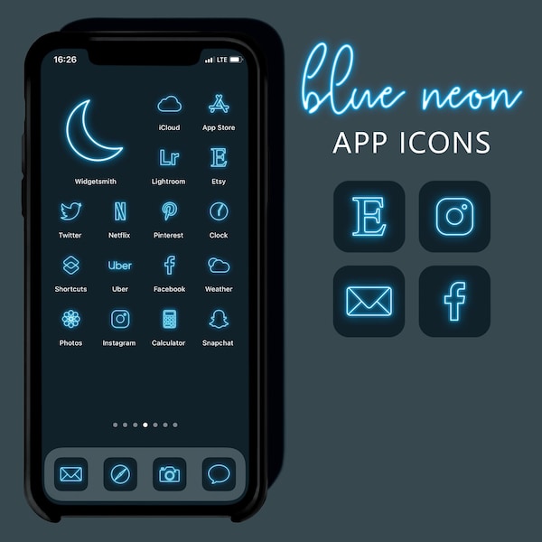 Neon Blue App Icons - Etsy