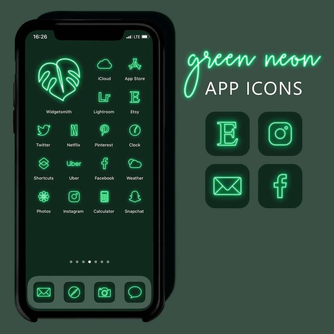 Green Neon App Icons, Neon Aesthetic Ios 14 Icons, iPhone Icon Pack ...