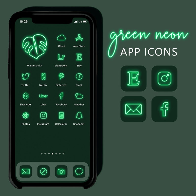 Green Neon App Icons Neon Aesthetic iOS 14 Icons iPhone Icon | Etsy