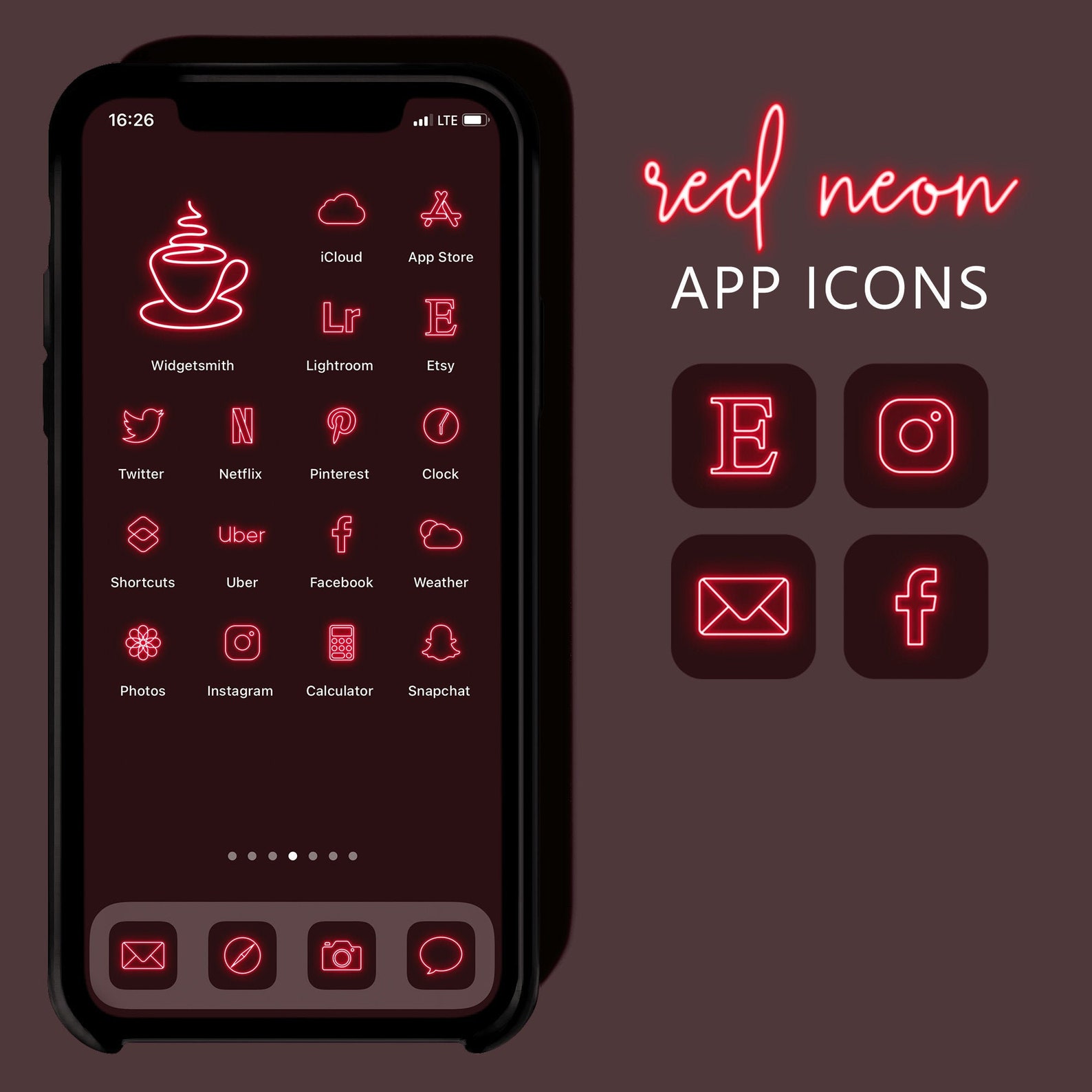 Red Neon App Icons Neon Aesthetic iOS 14 Icons iPhone Icon | Etsy