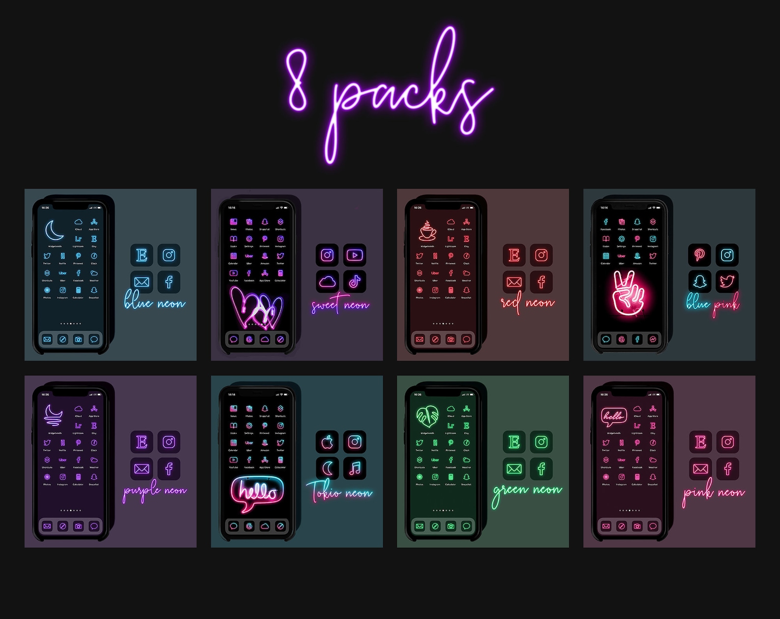 Neon App Icons Aesthetic Ios Icons Iphone Icon Pack Neon - Etsy