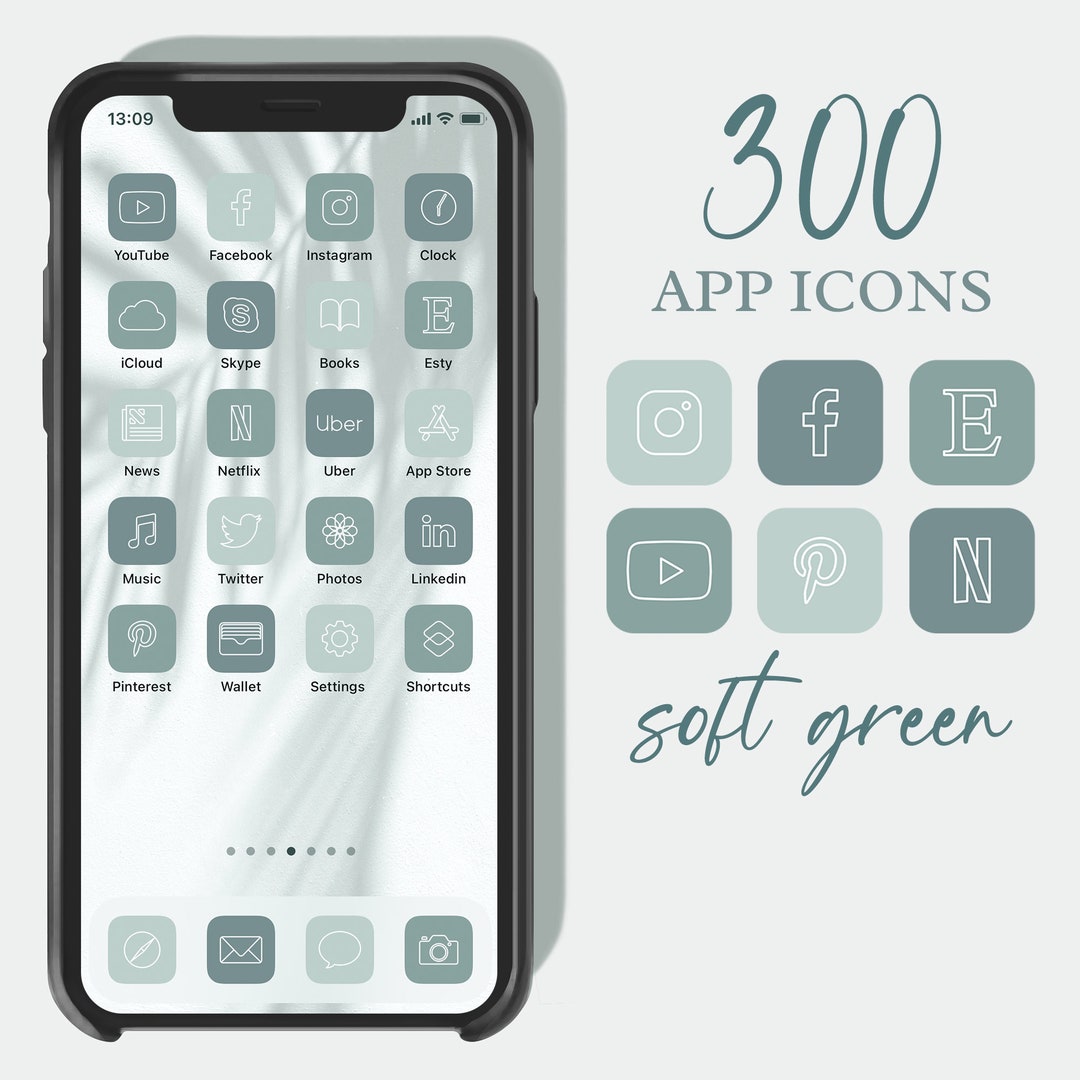 300 Soft Green App Icons, Ios 14 Bottle Green Icons, Green Aesthetic ...