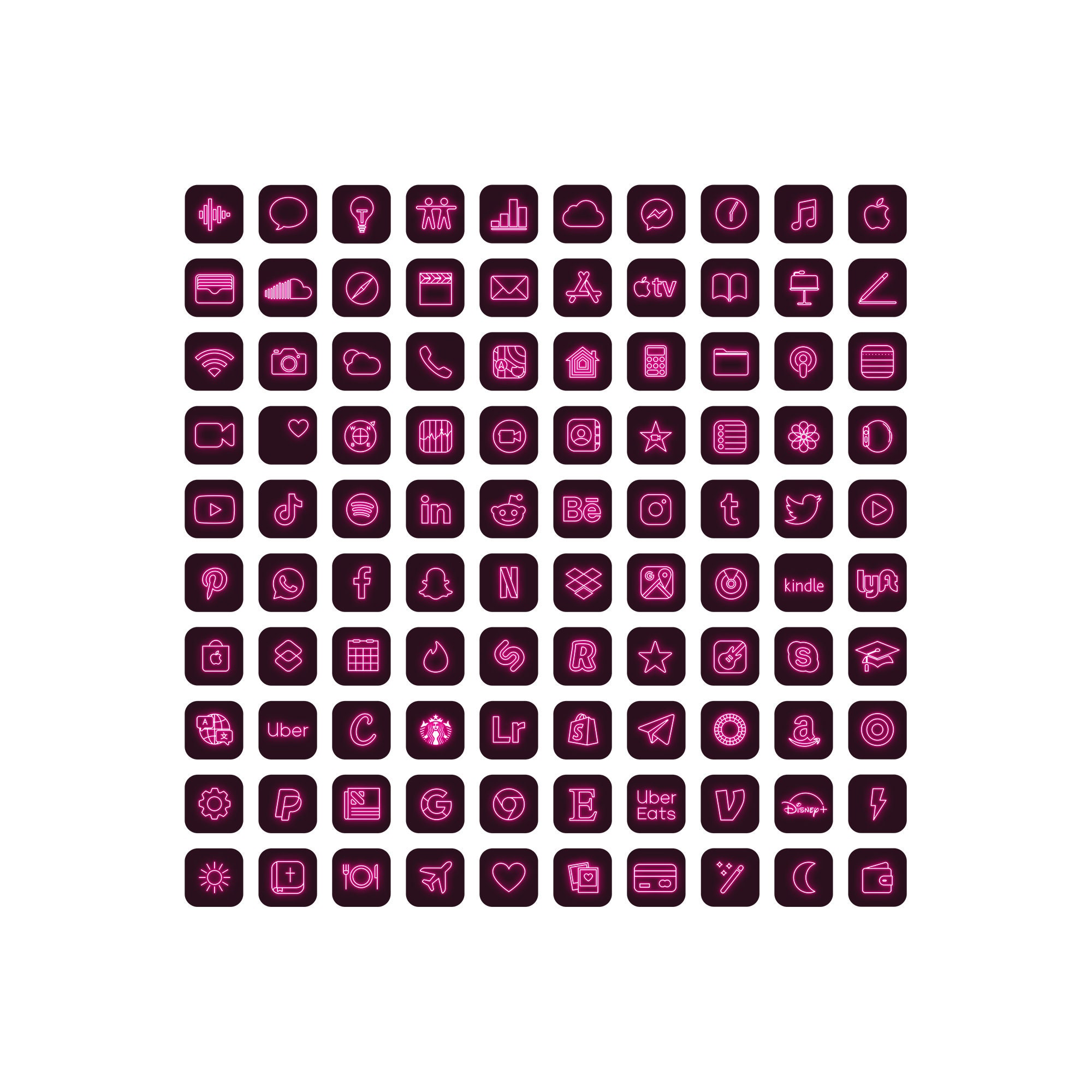 Pink Neon App Icons, Neon Aesthetic Ios 14 Icons, iPhone Icon Pack Neon ...