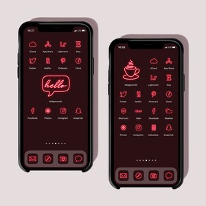 Red Neon App Icons, Neon Aesthetic Ios 14 Icons, iPhone Icon Pack Neon ...
