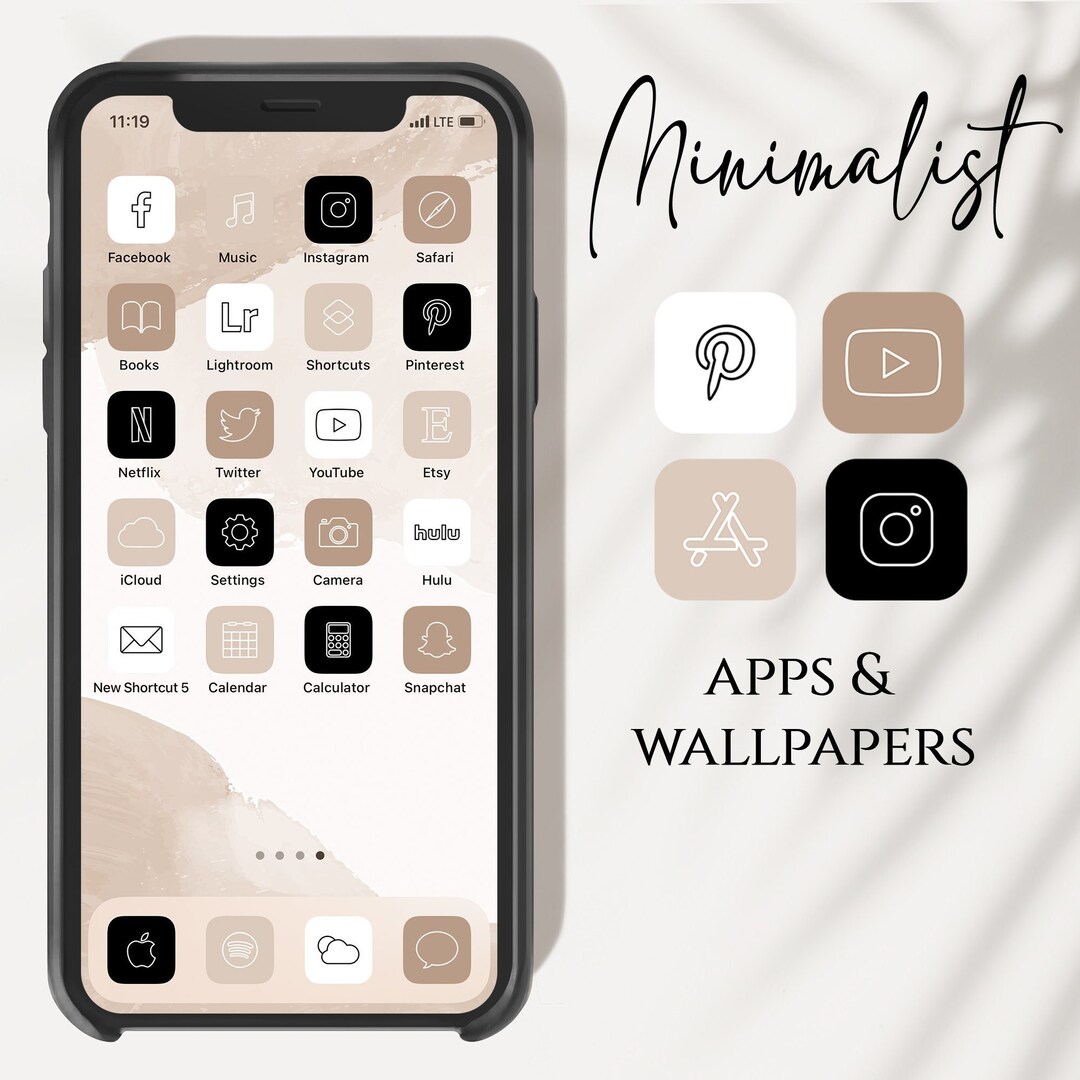 Minimalist App Icons, Black and White Aesthetic Boho iPhone Covers, App ...
