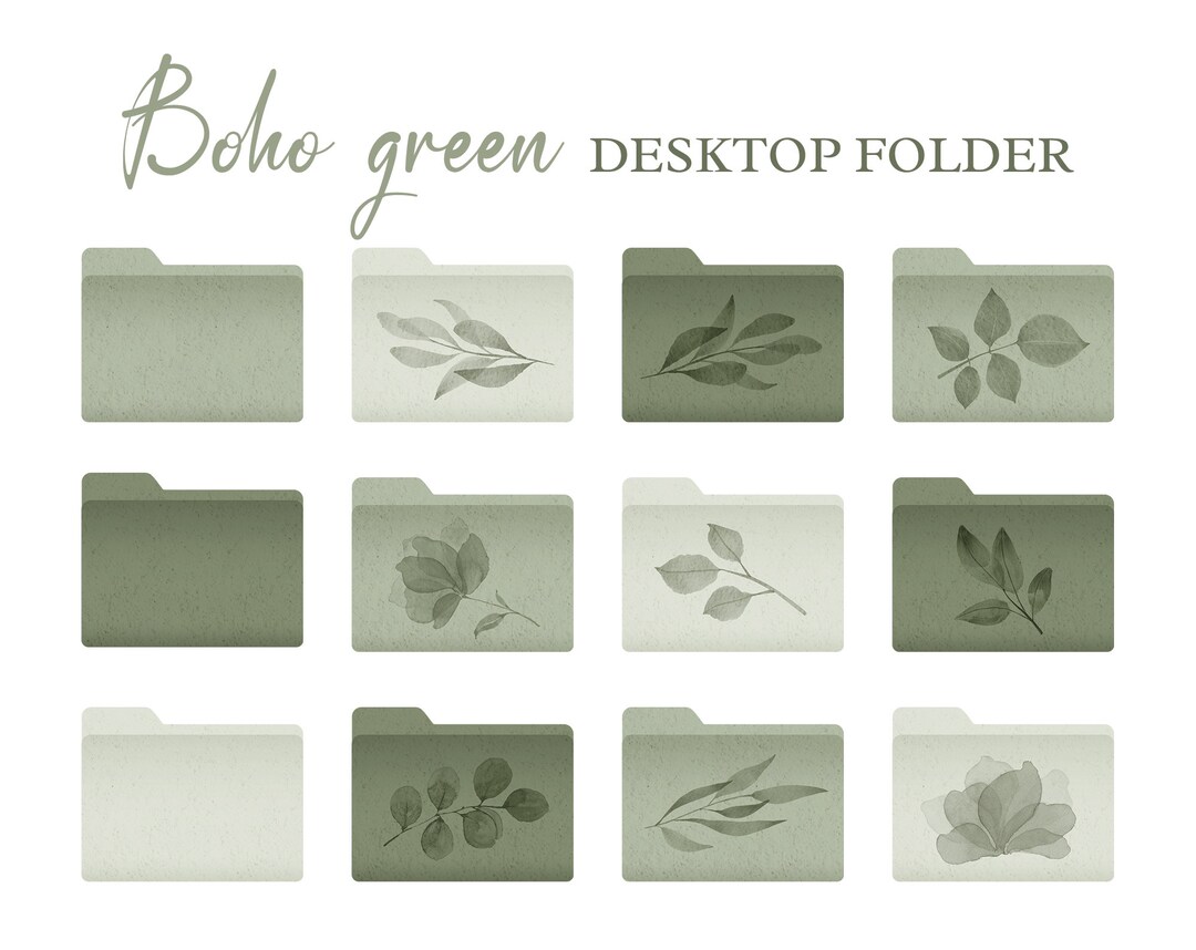 Boho Desktop Folder Icons, Desktop Folders Mac and Windows, Green ...