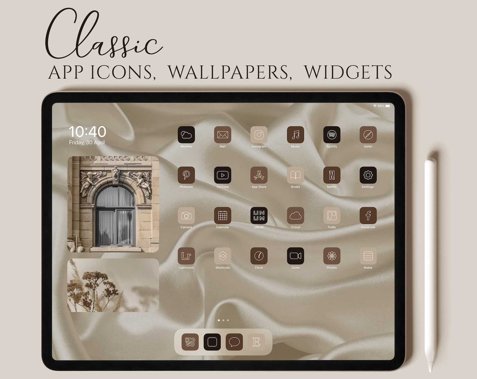 Classic iPad Desktop Icons, Beige Brown Cream iPad App Icons, Boho iPad ...