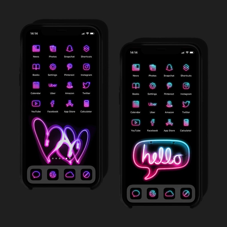 Neon App Icons Aesthetic Ios Icons Iphone Icon Pack Neon - Etsy