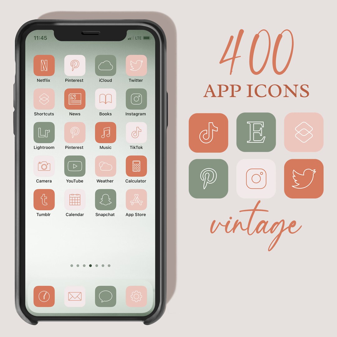 400 Vintage App Icons, Ios 14 Bottle Green Icons, Orange Aesthetic Icon ...