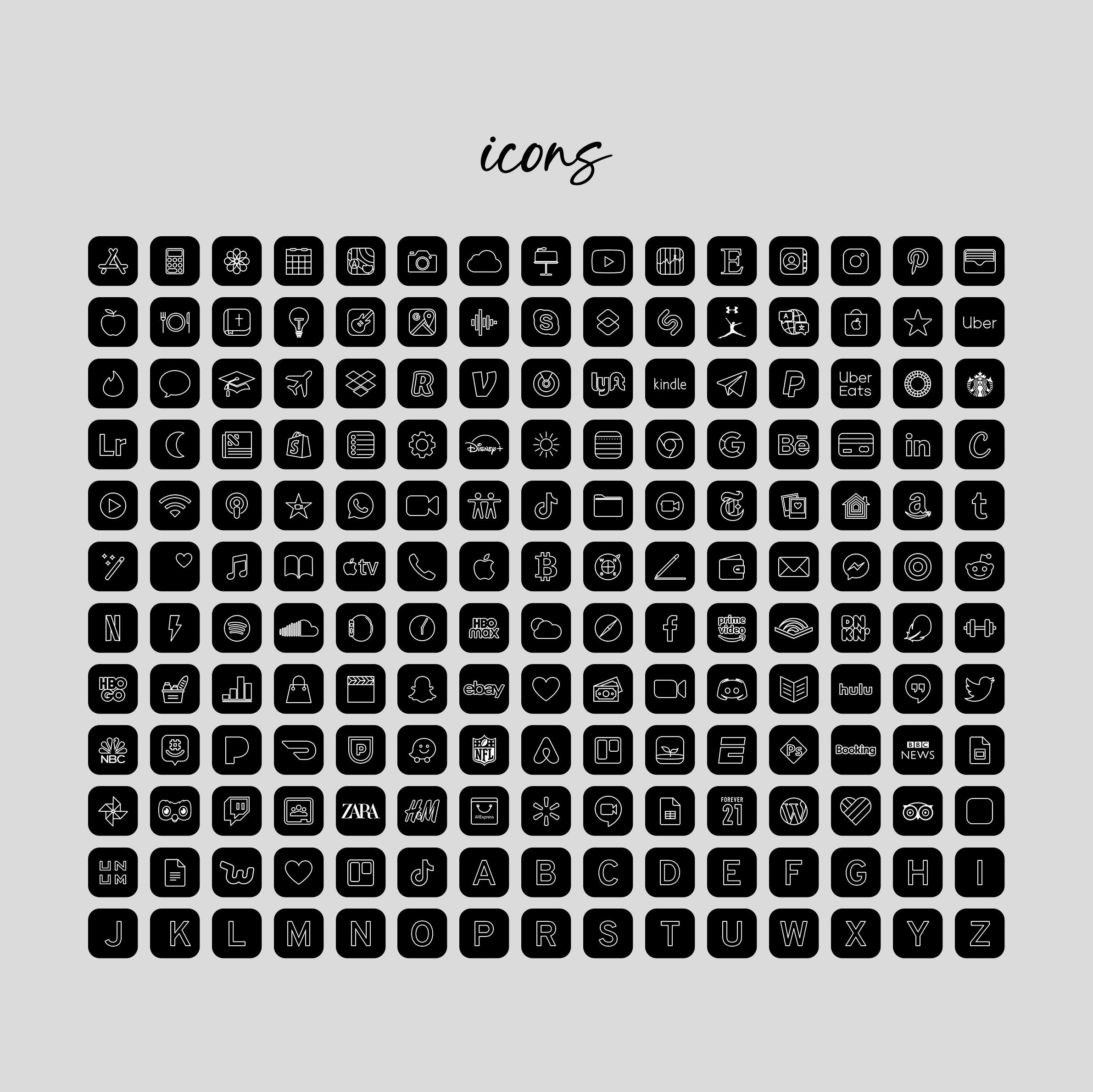 Black Icons Dark Aesthetic App Icons Dark Minimal App - Etsy