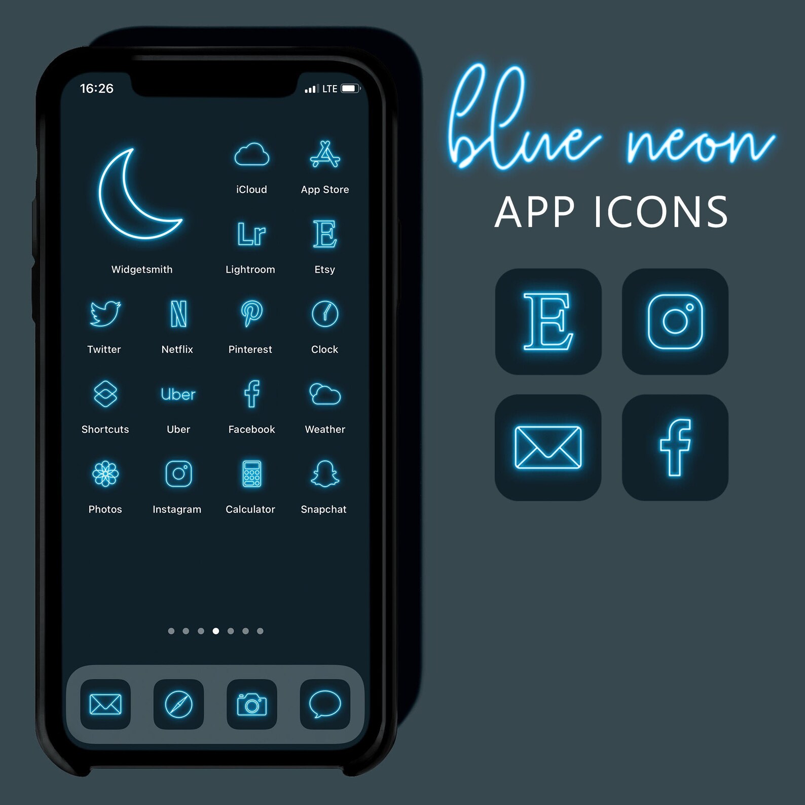 Blue Moon Neon App Icons, Neon Aesthetic Ios 14 Icons, iPhone Icon Pack ...