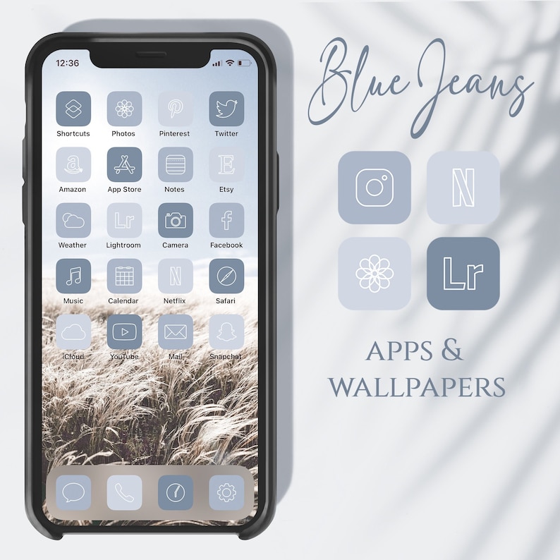Blue App Icons Boho Iphone Ios 14 App Icons Minimal App - Etsy