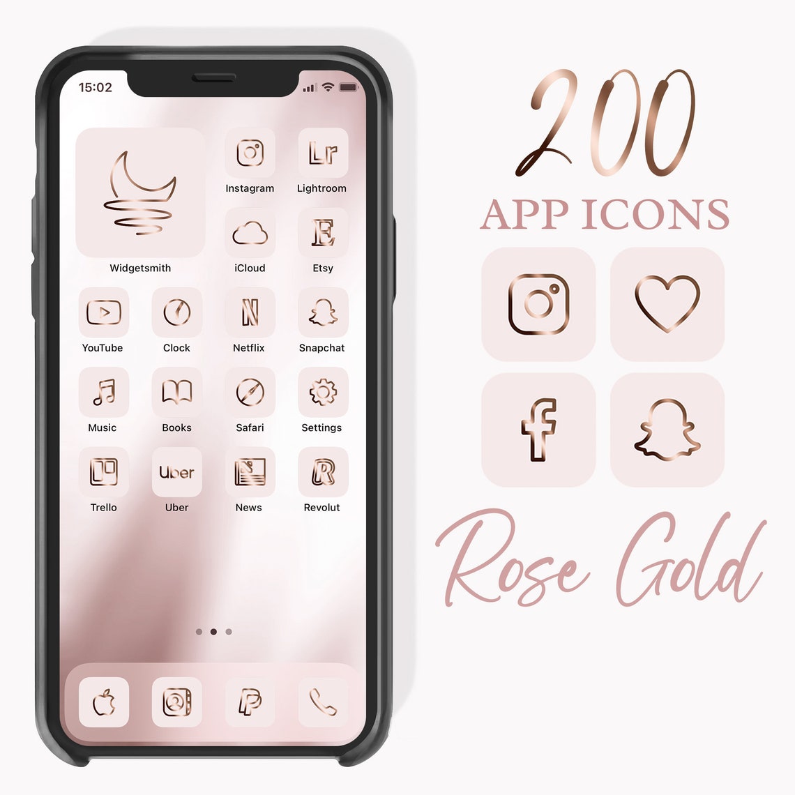 Rose Gold Ios App Icons Ios 14 App Covers Aesthetic Iphone | Etsy