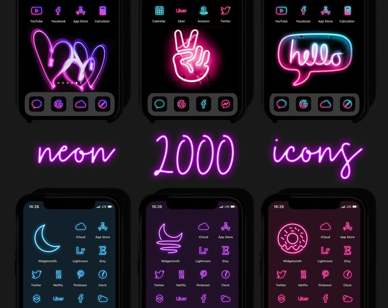 Neon App Icons Aesthetic Ios Icons Iphone Icon Pack Neon - Etsy