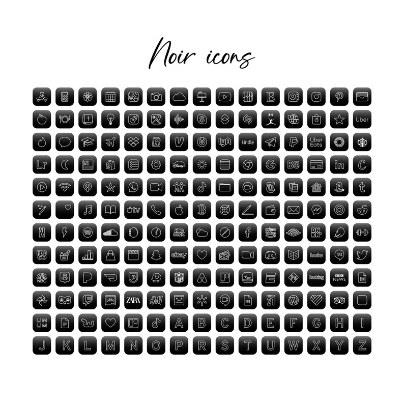 200 Noir App Icons Ios 14 Icons Black Ios 14 Dark Aesthetic - Etsy