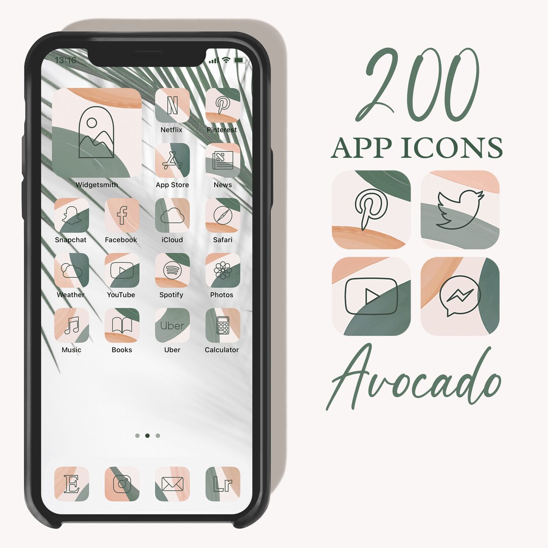 200 Avocado App Icons, Boho Aesthetic iPhone App Icons, Boho Icon Theme ...