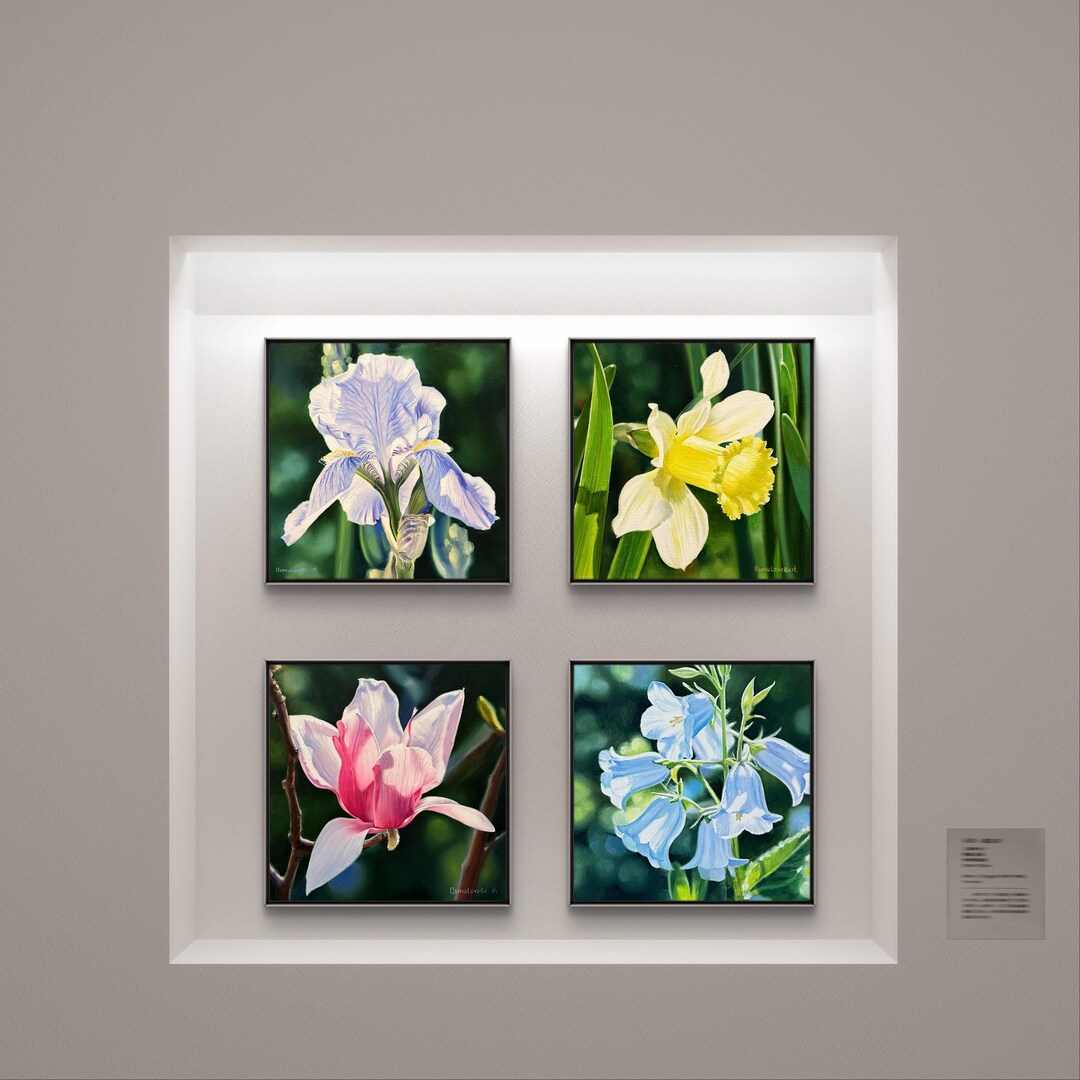 Floral Quadriptych, Miniature Art, Original Oil Painting, Mini Canvas ...