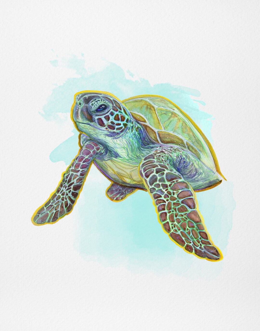 Hawaiian Sea Turtle Watercolor Print, Coastal Beach Art, Seaside Decor ...