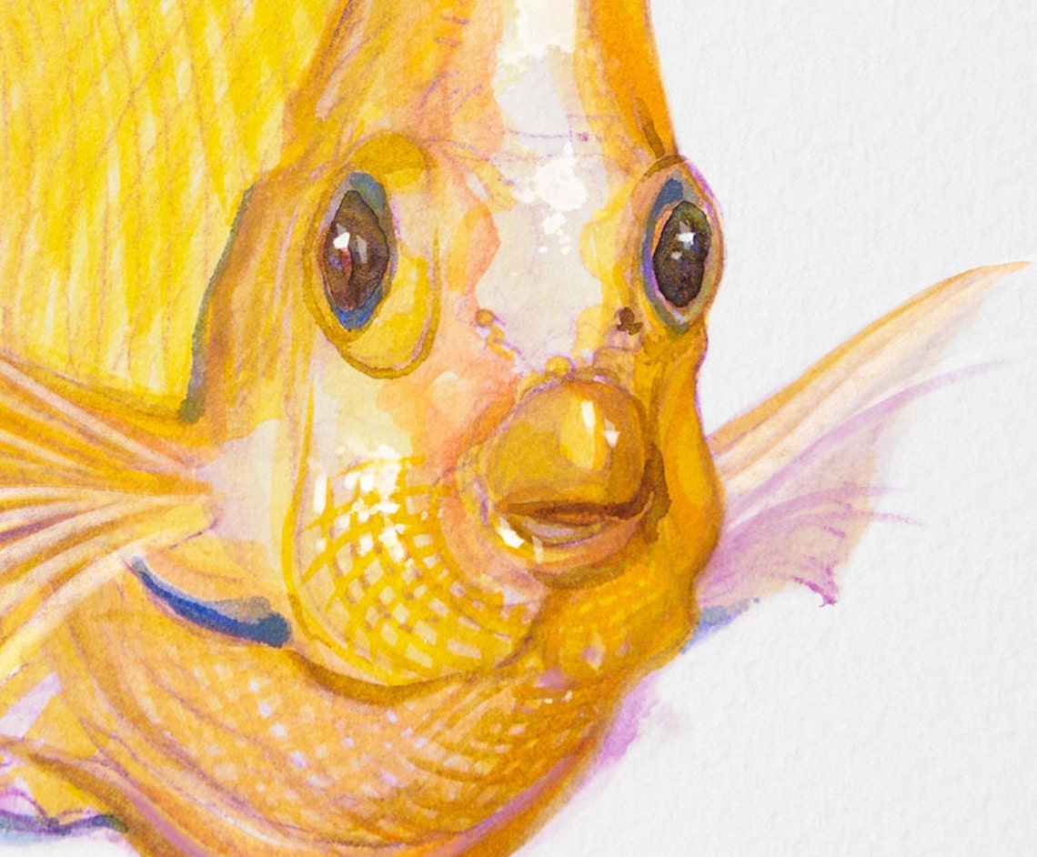 Yellow Fish Watercolor Print, Coastal Beach Art, Seaside Decor - Etsy