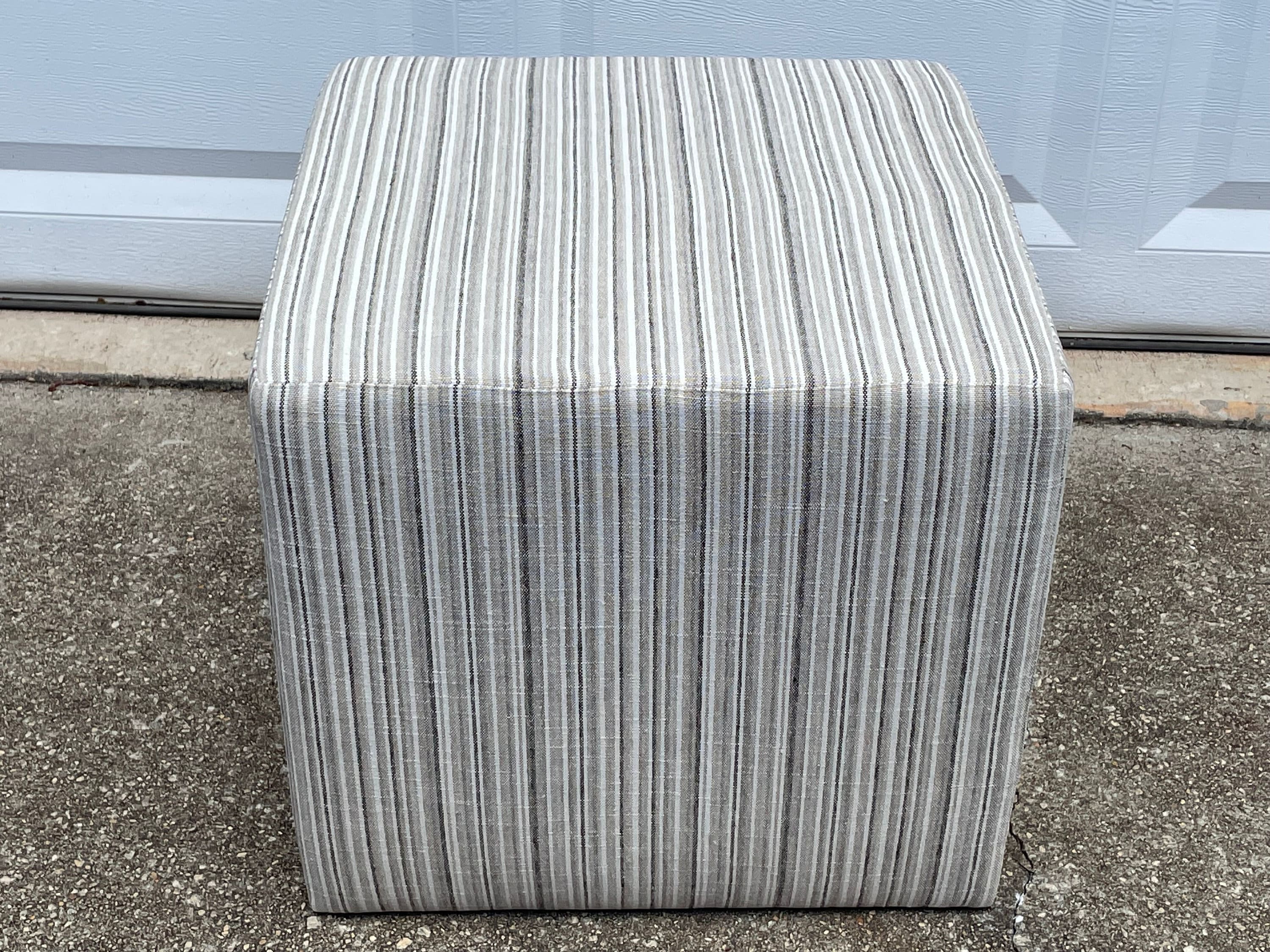 New Square Cube Ottoman Footstool Pouf Stool Designer Striped Fabric ...