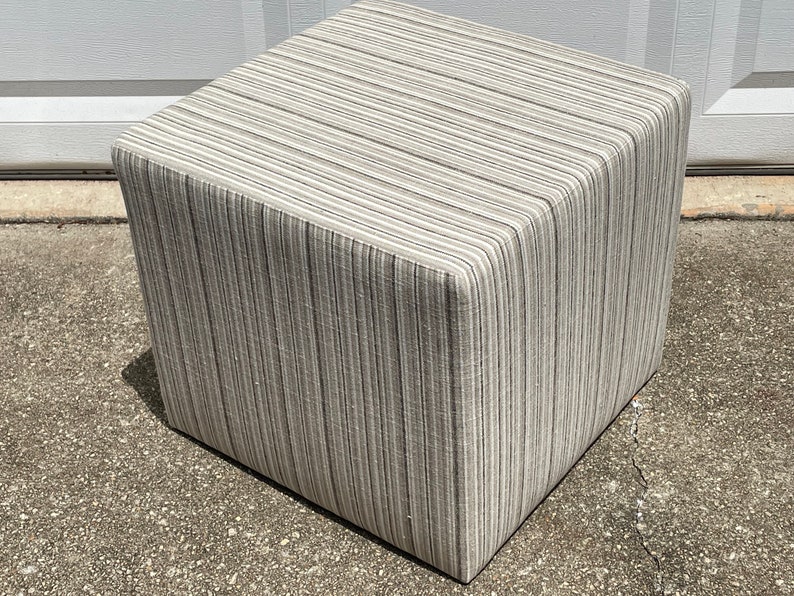 New Square Cube Ottoman Footstool Pouf Stool Designer Striped Fabric ...