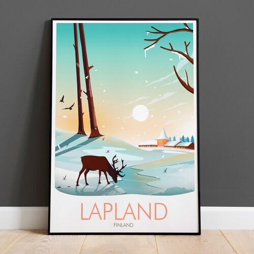 Lapland Print Finland Poster Canvas Vintage Travel Santa Claus - Etsy