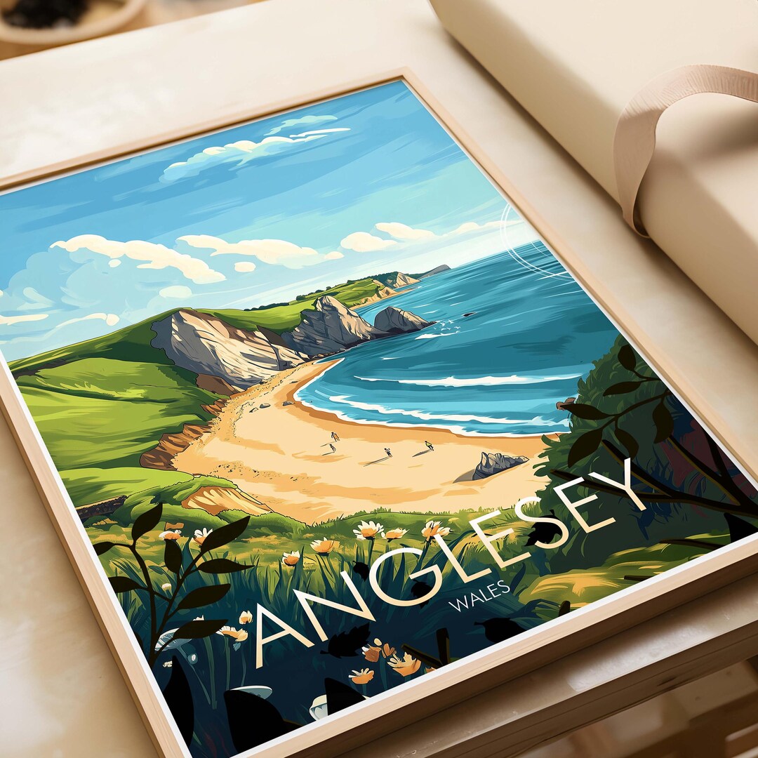 Anglesey Traditional Travel Print, Anglesey Wales, Travel Prints ...