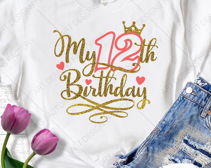 My Twelfth Birthday Svg, Red Twelve, Blue Birthday Squad, 12 Years Old ...