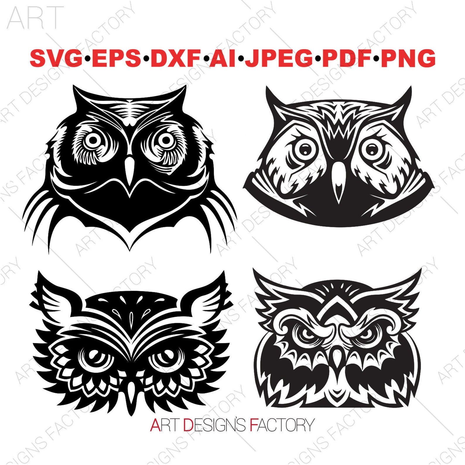 Owl Head Bundle,owl Design Bundle,owl Silhouette Svg,owl Head Clipart ...