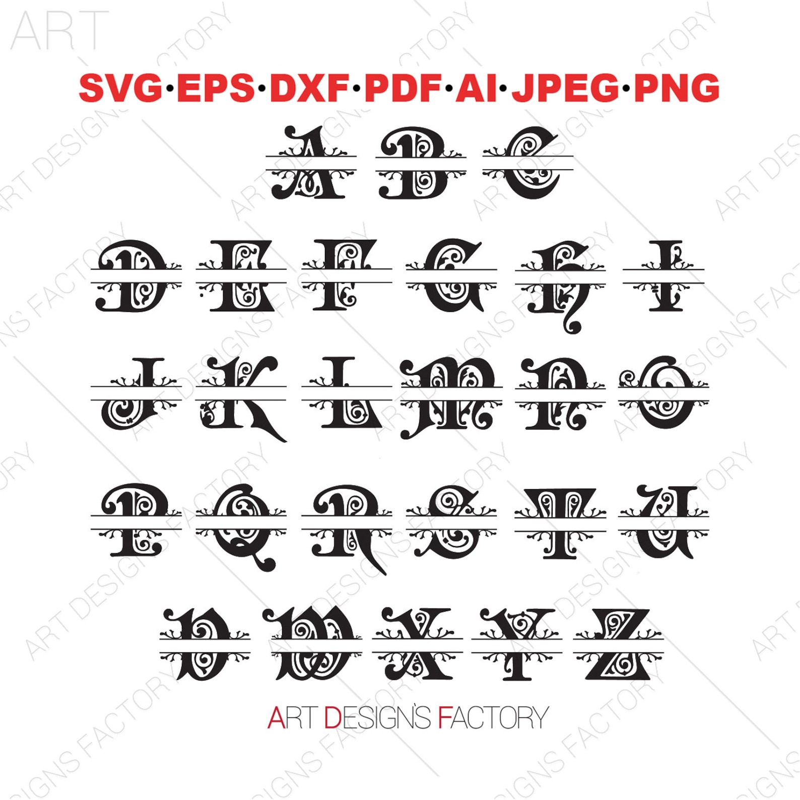 Split Monogram SVG Split Font Svg Initial Svg Letter Svg | Etsy