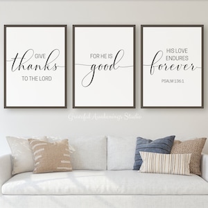 Give Thanks to the Lord Sign, Psalm 136:1 Printable Art Set of 3 ...