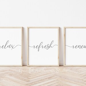 Relax Refresh Renew, Bathroom Print Set of 3, Relax Decor Sign, Funny ...