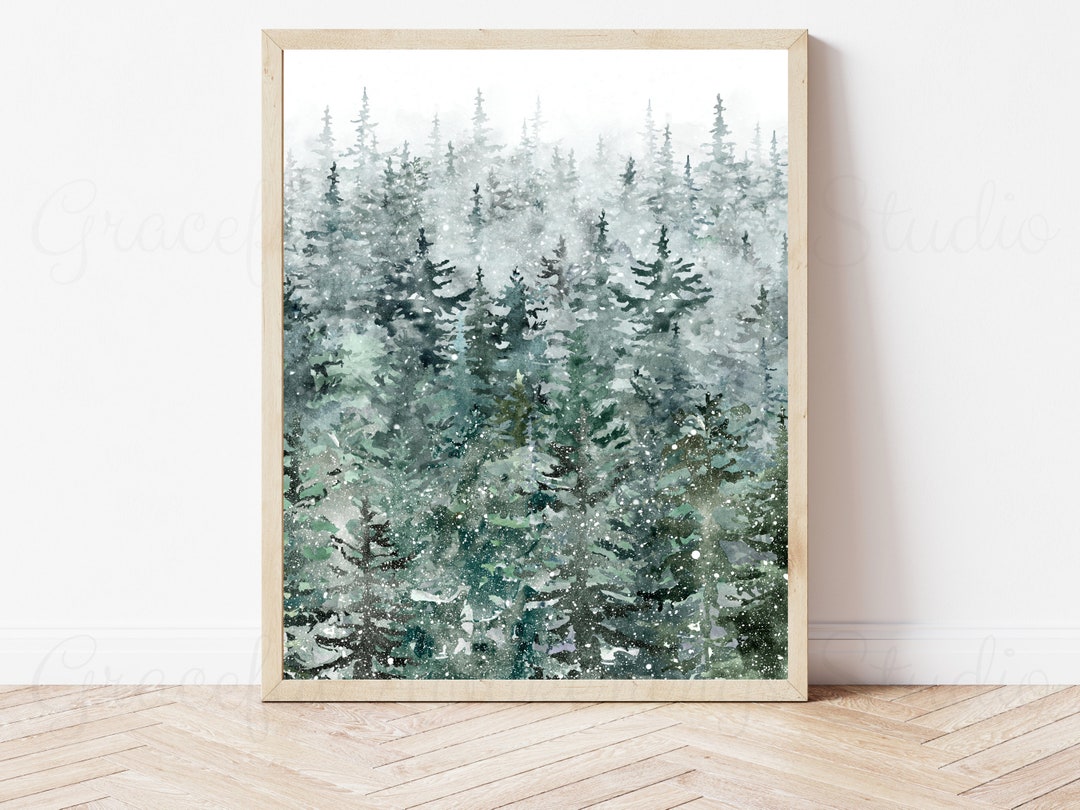 Evergreen Forest Print, Snowy Forest Wall Art, Winter Forest Print ...
