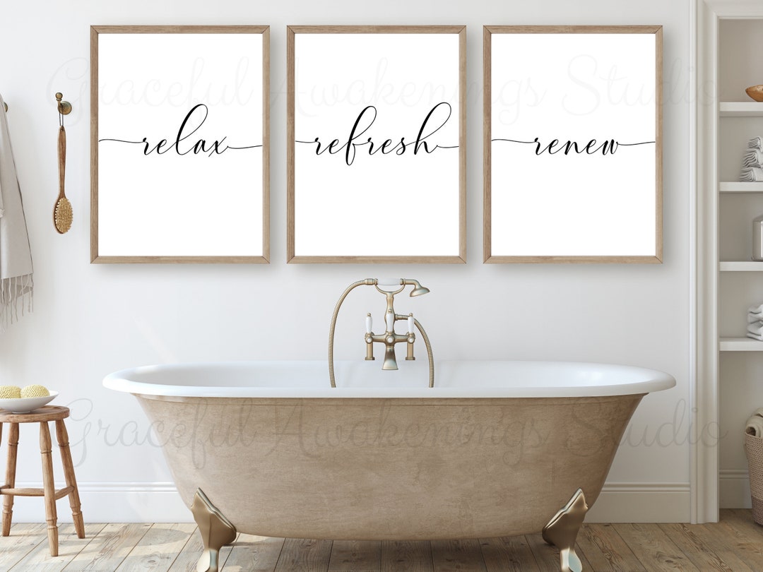 Relax Refresh Renew, Bathroom Print Set of 3, Relax Decor Sign, Funny ...