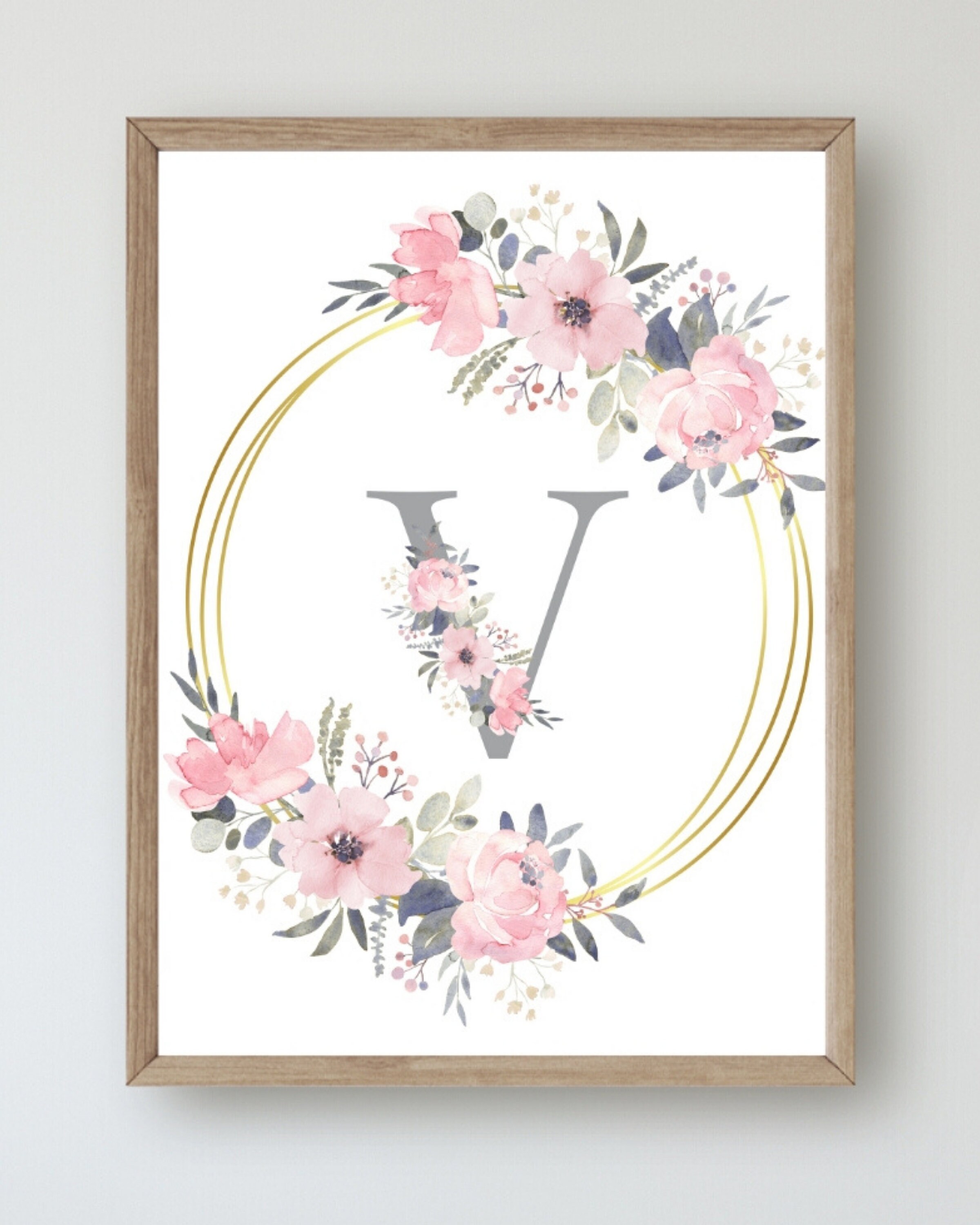 Floral Monogram Wreath Nursery Art Set of 3 Watercolor | Etsy