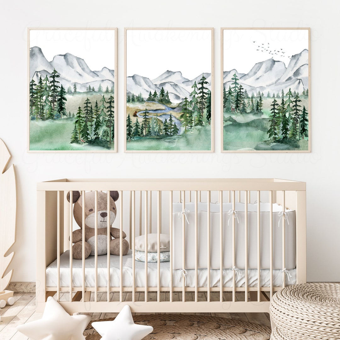 Mountain Nursery Print Set: Watercolor Forest Wall Art (digital ...