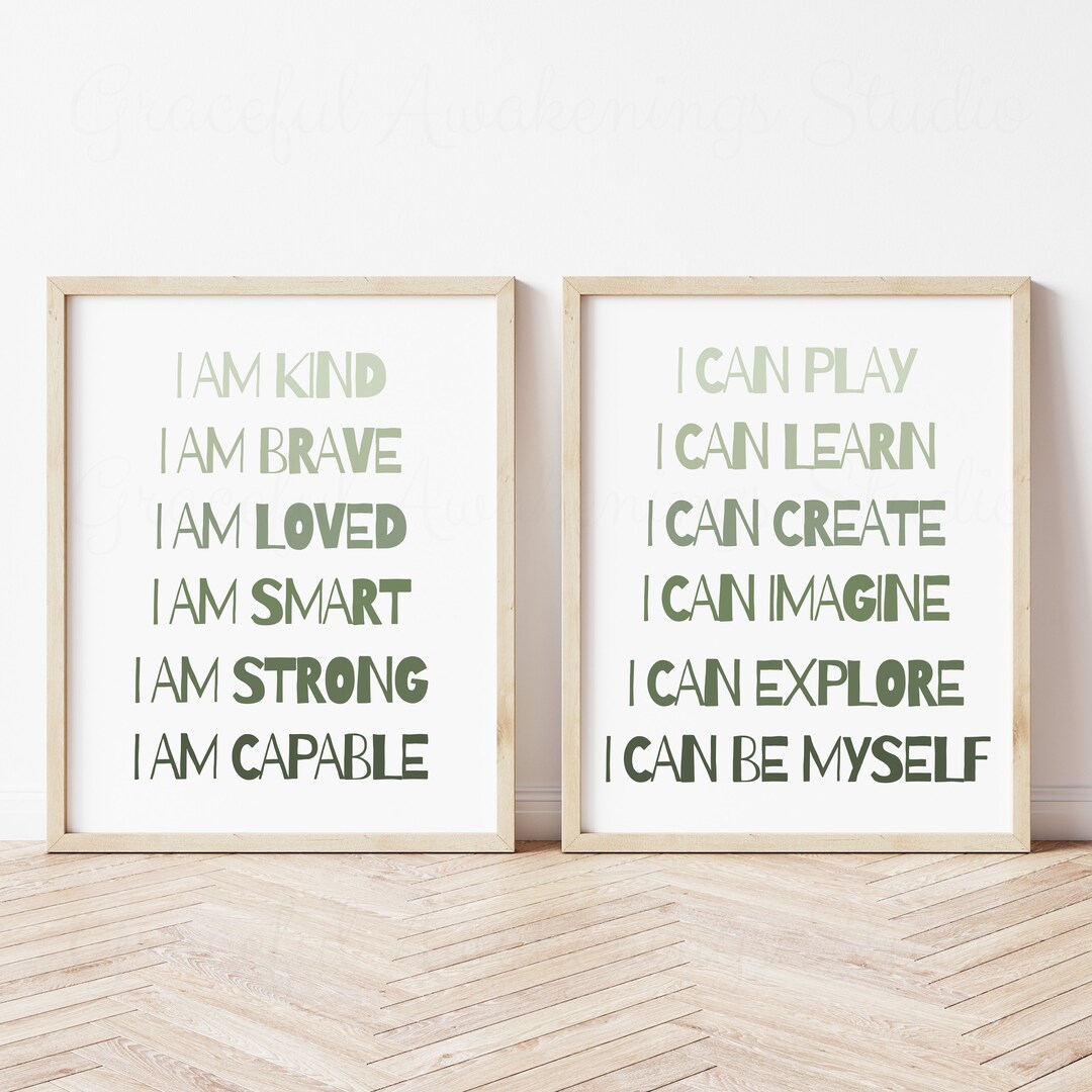 Kids Affirmation Poster Set: Sage Green Boho Playroom Art (digital ...