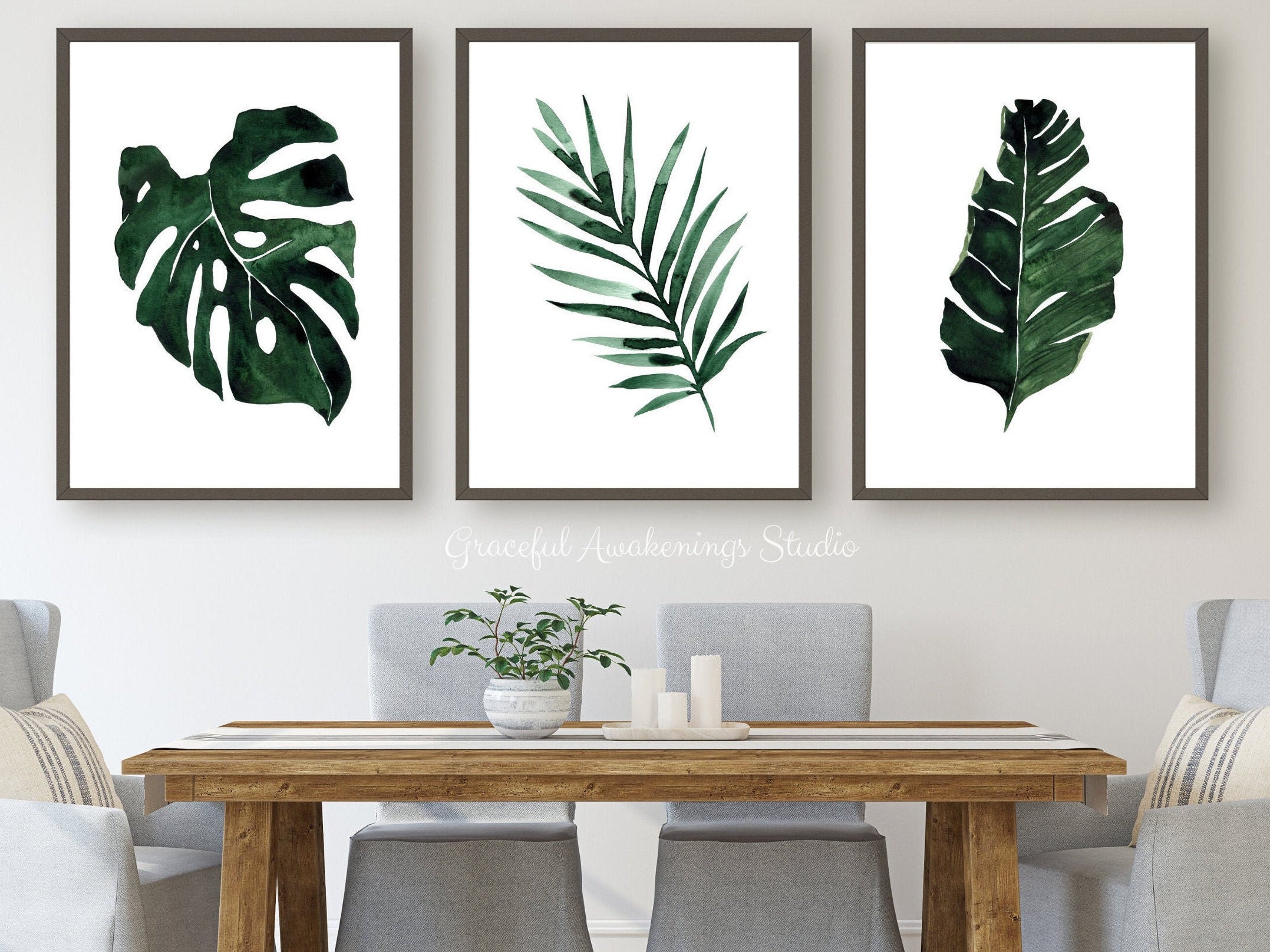 Watercolor Palm Leaf Print Set: Tropical Botanical Decor (digital ...