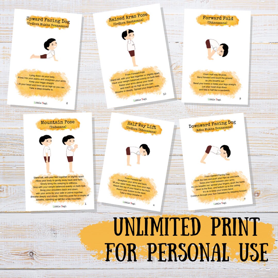 Kids Yoga Sun Salutation Printable Poster and Cards - Etsy Australia