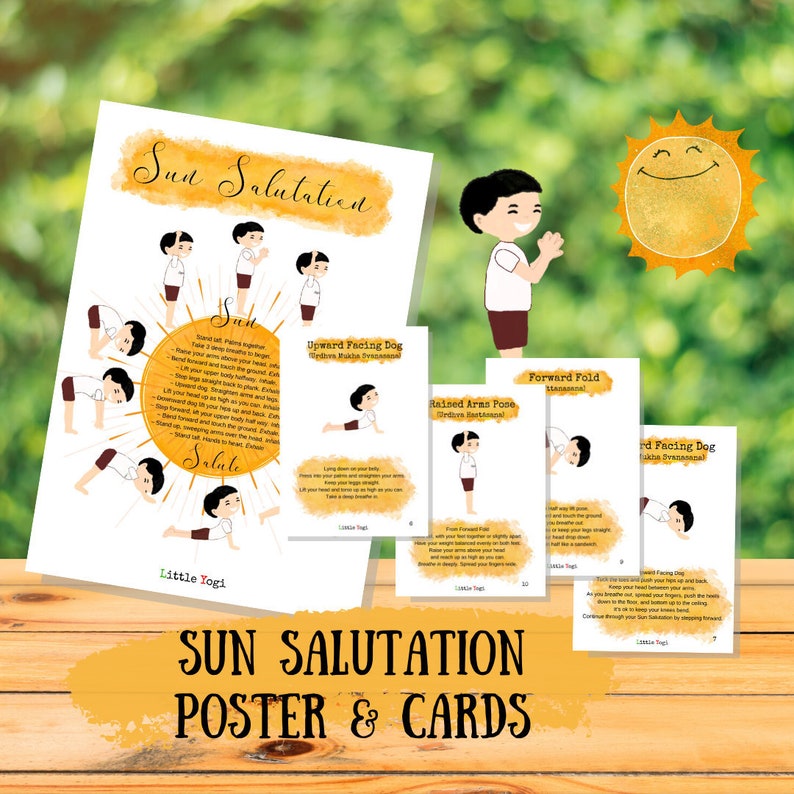 Kids Yoga Sun Salutation Printable Poster and Cards - Etsy Australia